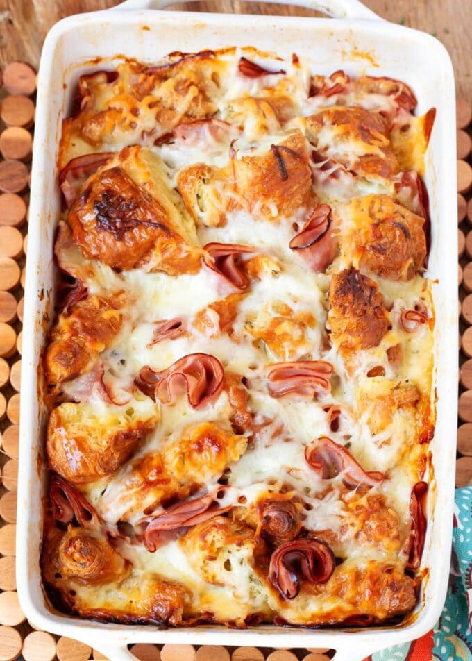Croissant Breakfast Bake with Ham and Cheese - Simply Happy Foodie